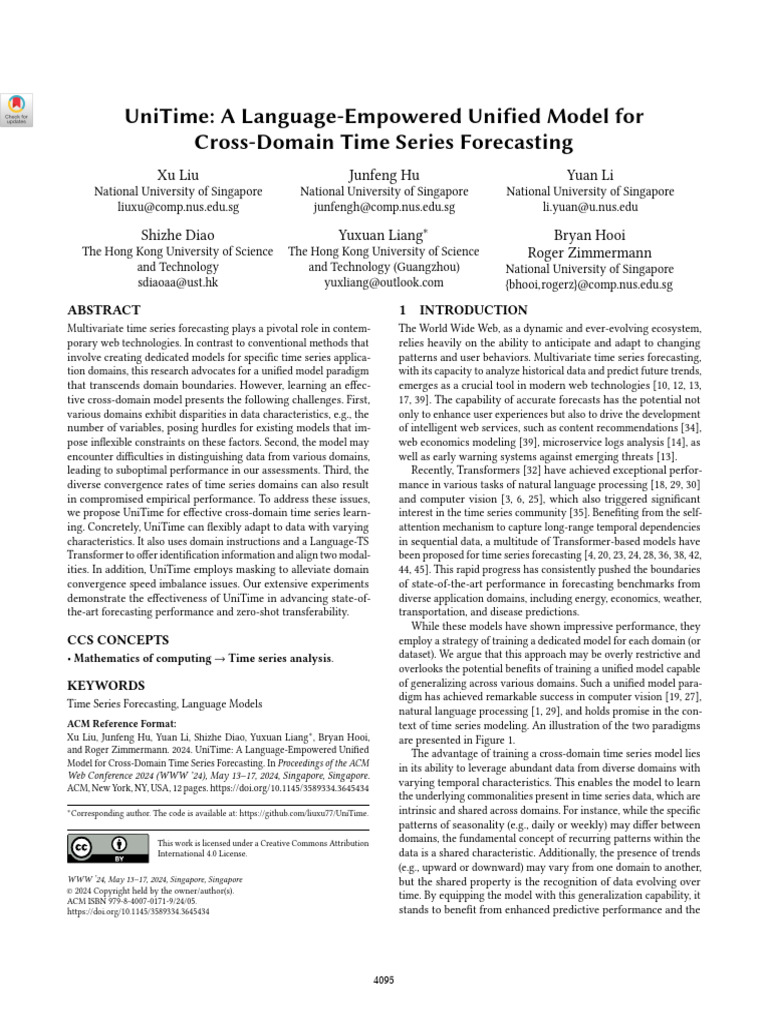UniTime: A Language-Empowered Unified Model For Cross-Domain Time Series Forecasting | PDF ...