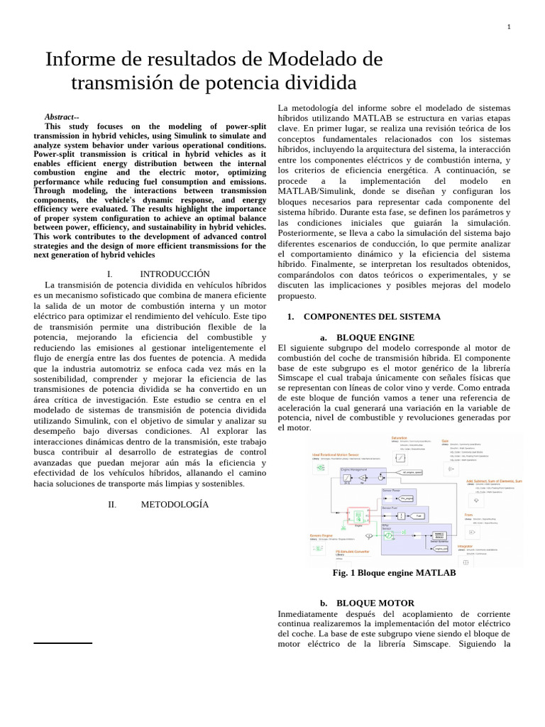Tarea 6 Informe de Resultados de Modelado de Transmisión de Potencia Dividida Híbrida | PDF ...