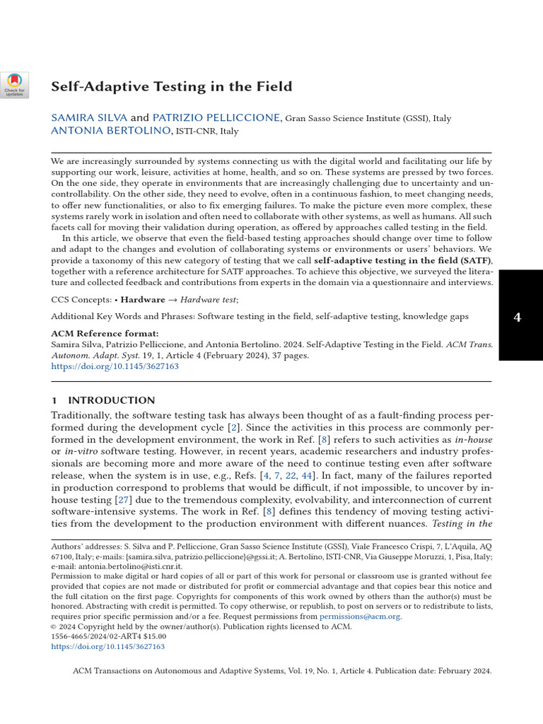 Self-Adaptive Testing in the Field | PDF | System | Methodology