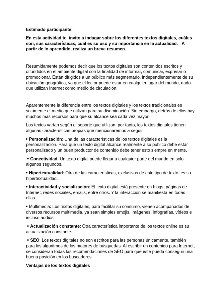 Características y Ventajas de Textos Digitales | PDF | Multimedia ...