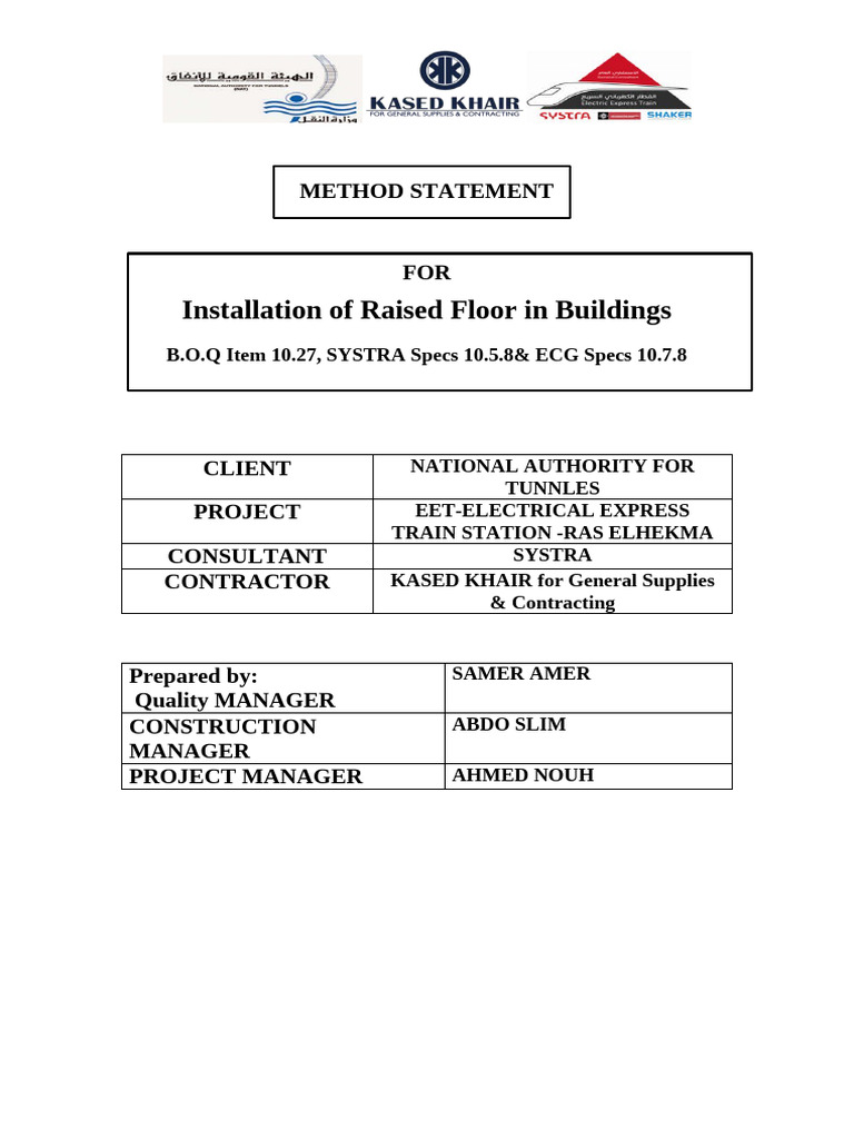 Method Statement for Raised Floor Installation | PDF | Procurement ...
