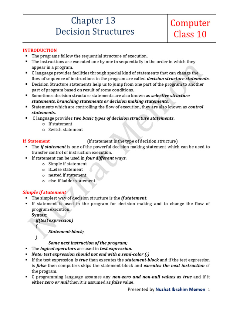 Std 10 Computer Chapter 13 Decision Structures Pdf Computer Program 0383