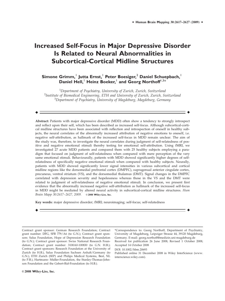 Increased Self-Focus in Major Depressive Disorder Is Related To Neural ...