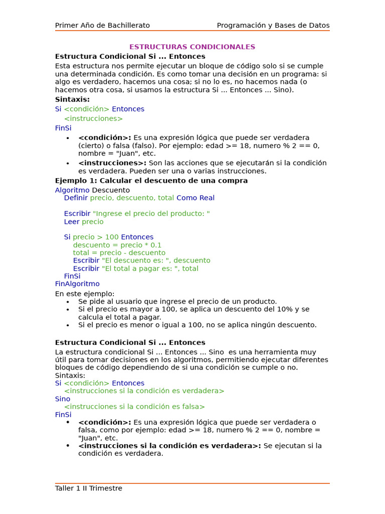Estructura Condicional Si...Entonces | PDF | Algoritmos | Desarrollo de software