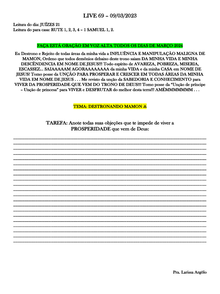 Destronando Mamom: Oração e Tarefa | PDF | Crença e doutrina religiosa