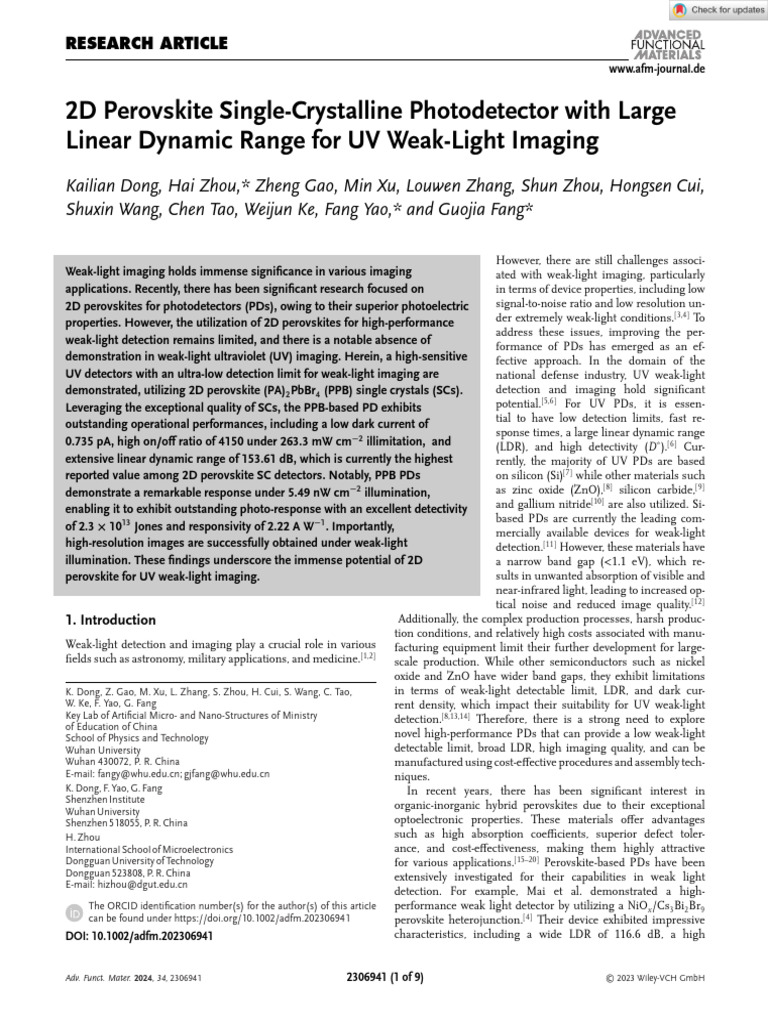 Adv Funct Materials - 2023 - Dong - 2D Perovskite Single Crystalline ...