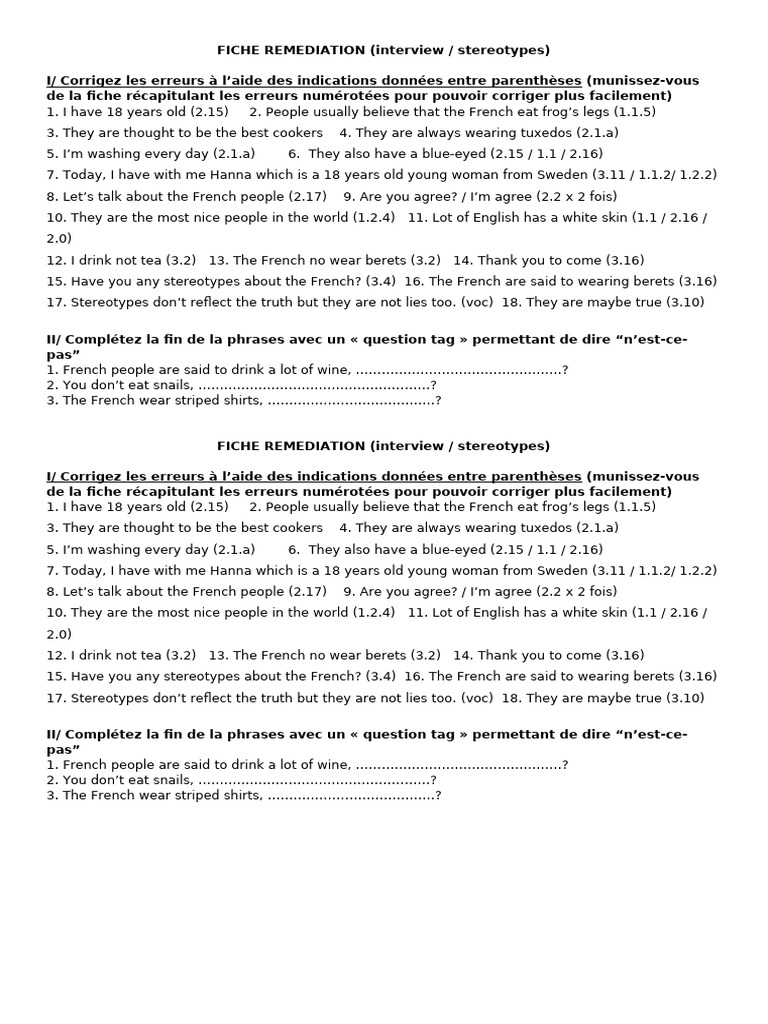 French Stereotypes Correction Guide | PDF