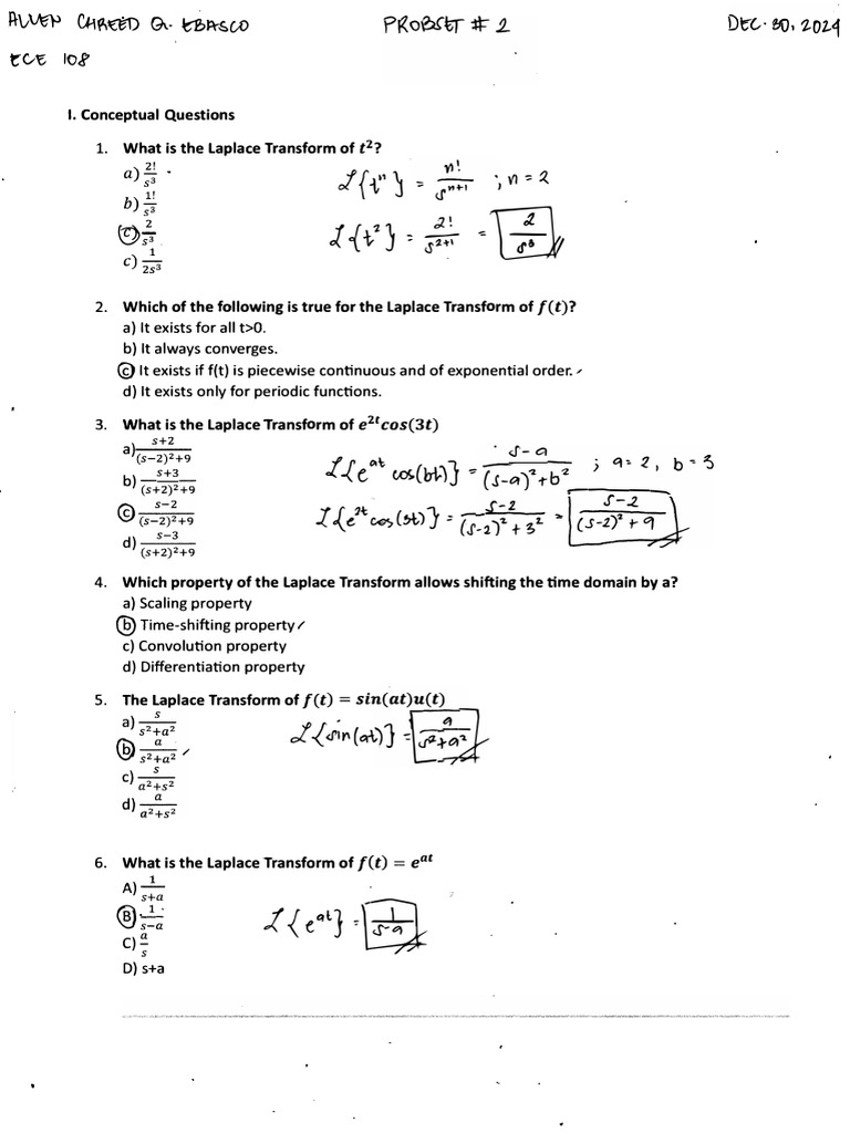 ECE108_ProbSet2_Ebasco | PDF | Laplace Transform | Fourier Analysis
