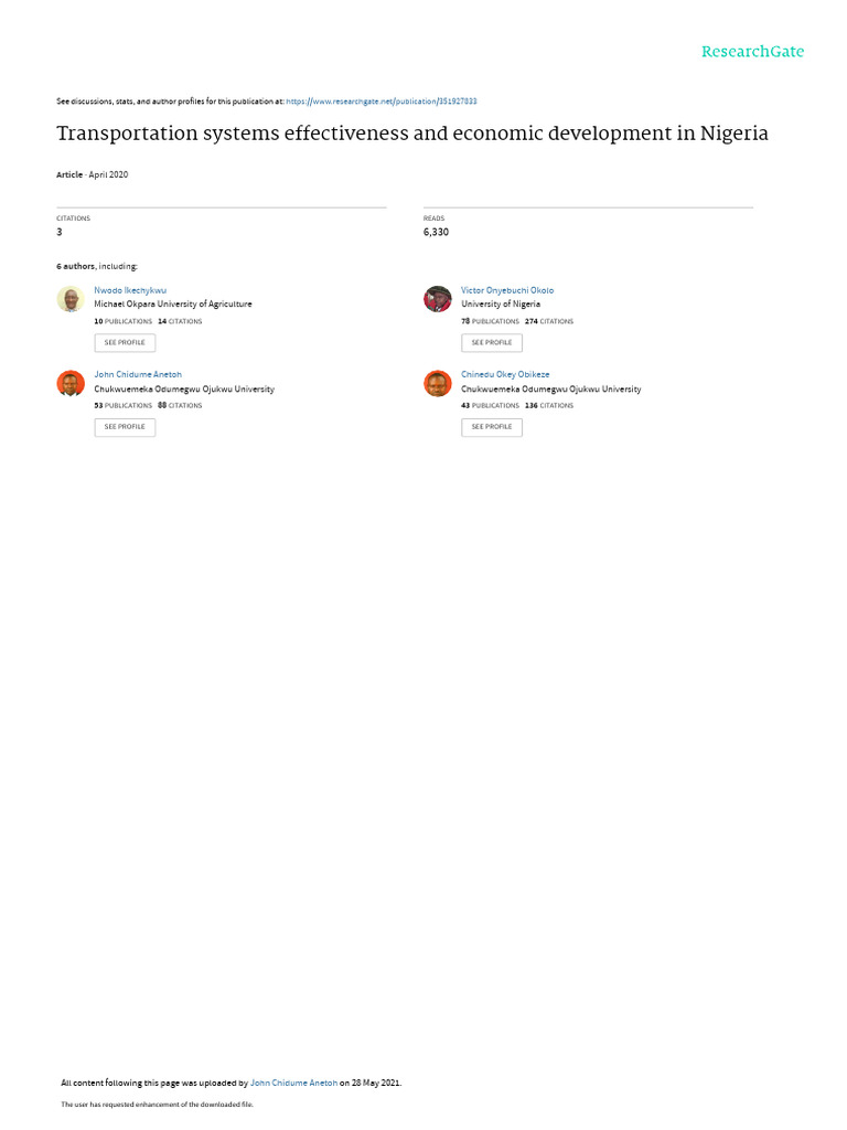 My Publication On Transport Final Pdf Errors And Residuals Coefficient Of Determination