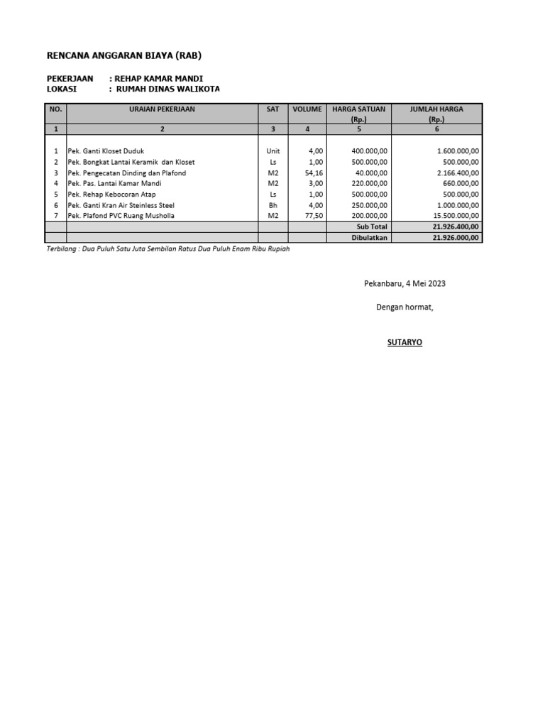 RAB REHAB KAMAR MANDI RUMAH DINAS WALIKOTA | PDF