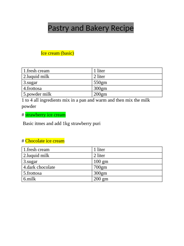 Ice Cream & Pastry Recipes | PDF | Cakes | Chocolate