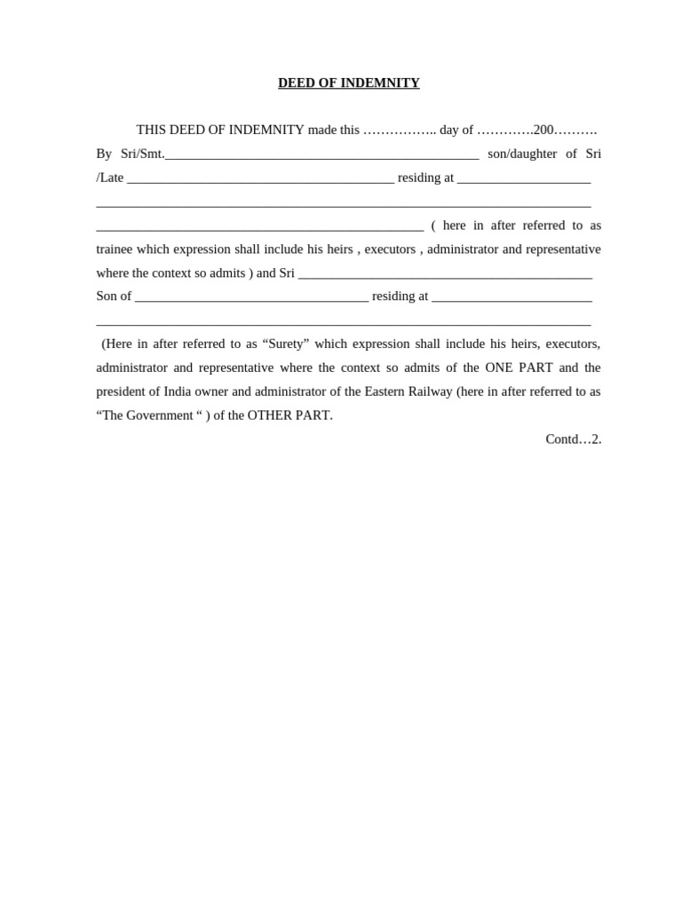 Deed of Indemnity | PDF | Common Law | Private Law