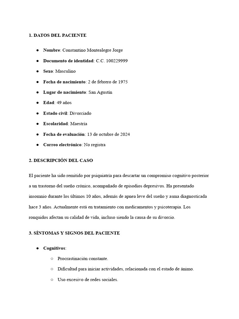 Datos Del Paciente | PDF | Depresión (estado de ánimo) | Enfermedades y ...