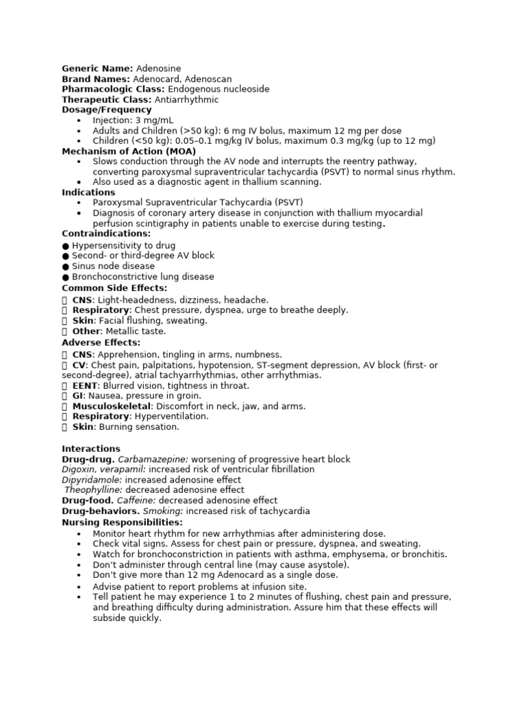 Adenosine, Atropine, Amiodarone Overview | PDF | Medicinal Chemistry ...