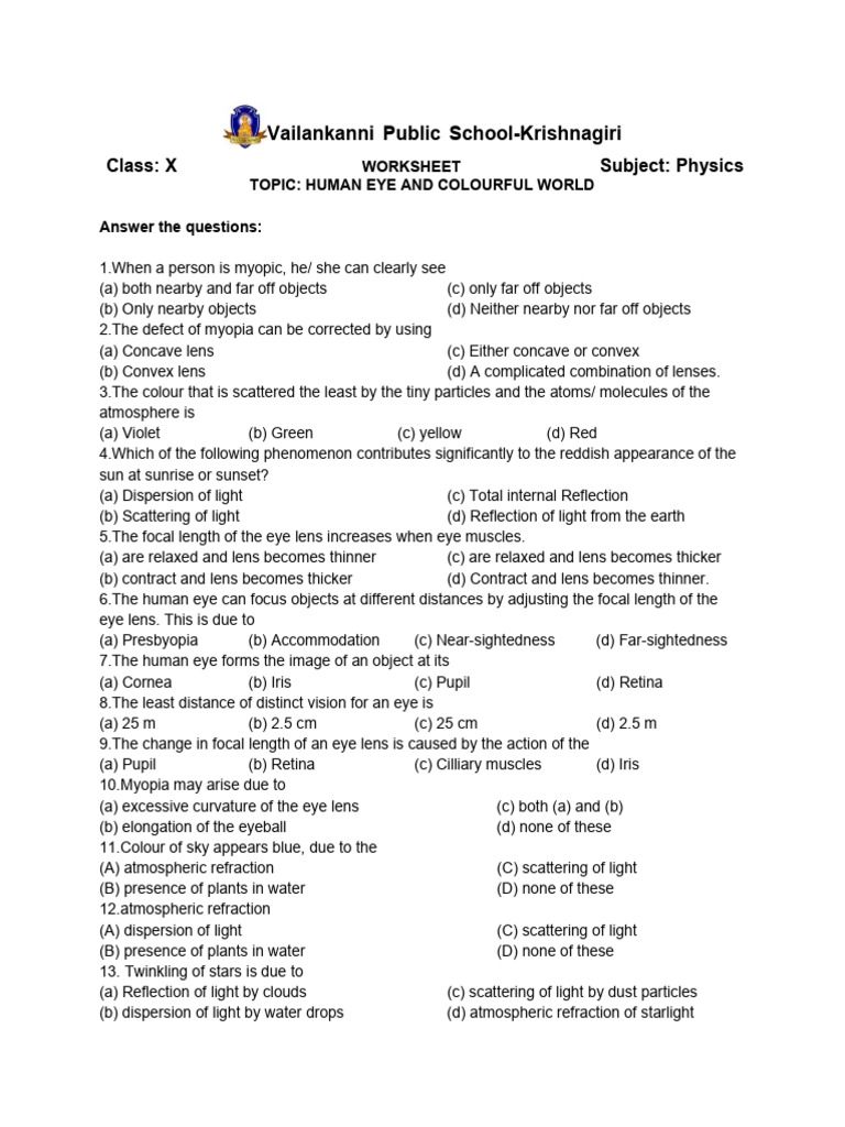 Human Eye and Color Theory Worksheet | PDF | Rainbow | Eye