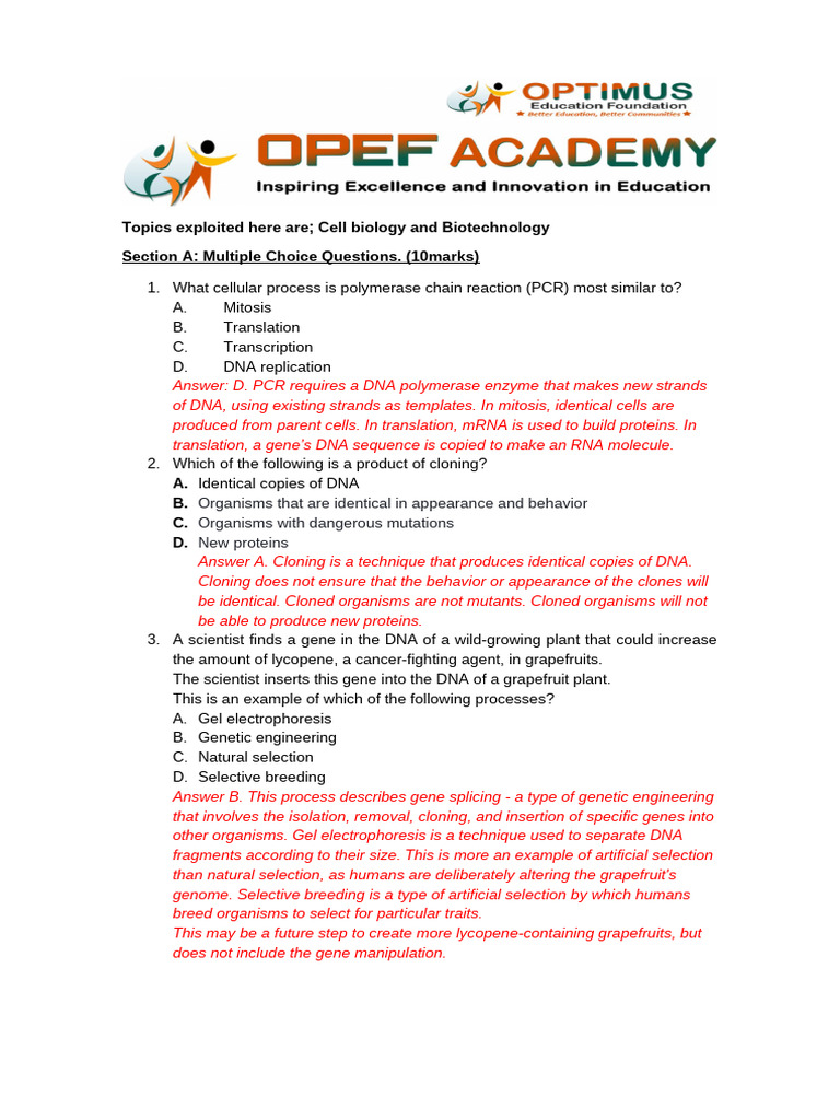 Cell Biology and Biotechnology Quiz | PDF | Molecular Cloning ...
