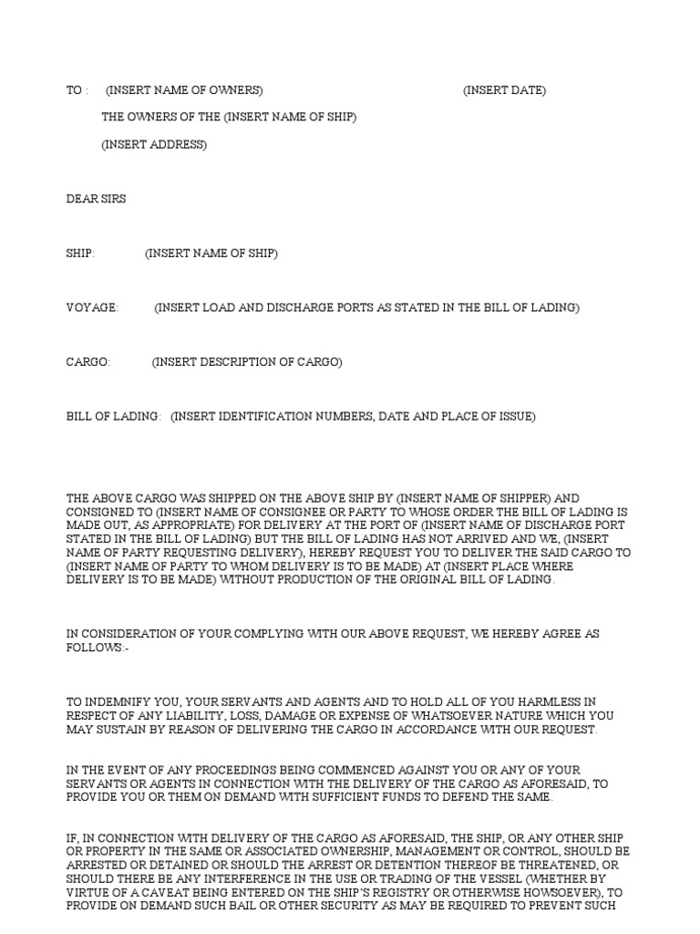 Loi Wording | PDF | Bill Of Lading | Cargo