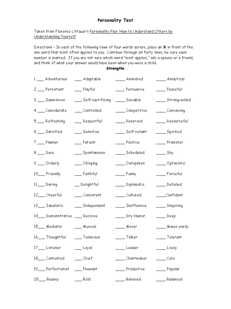 Personality Score Sheet | PDF | Stereotypes | Psychological Theories