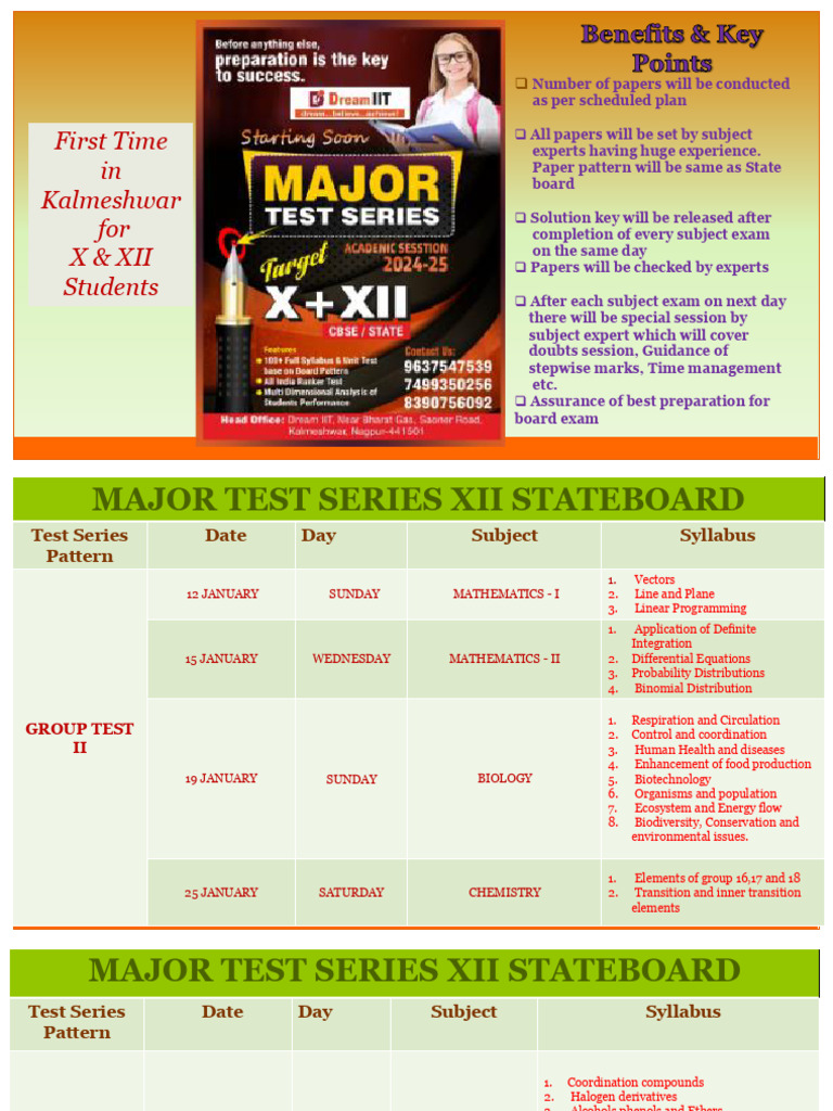 Dream Iit Test Series Plan x & Xii Grp Test 2 New Batch | PDF ...