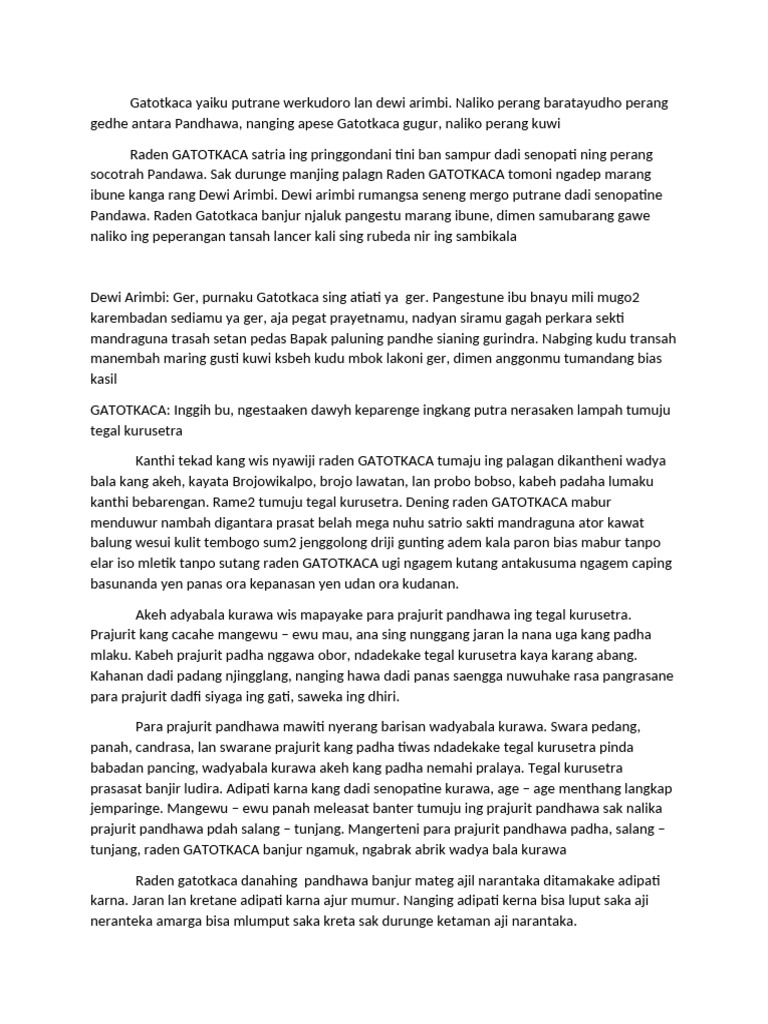 Teks drama wayang Gatotkaca gugur | PDF