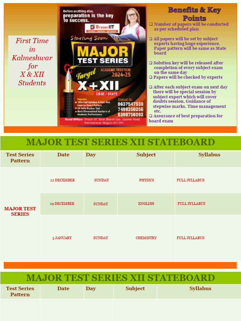 Dream Iit Major Test Series I Plan Xii | PDF