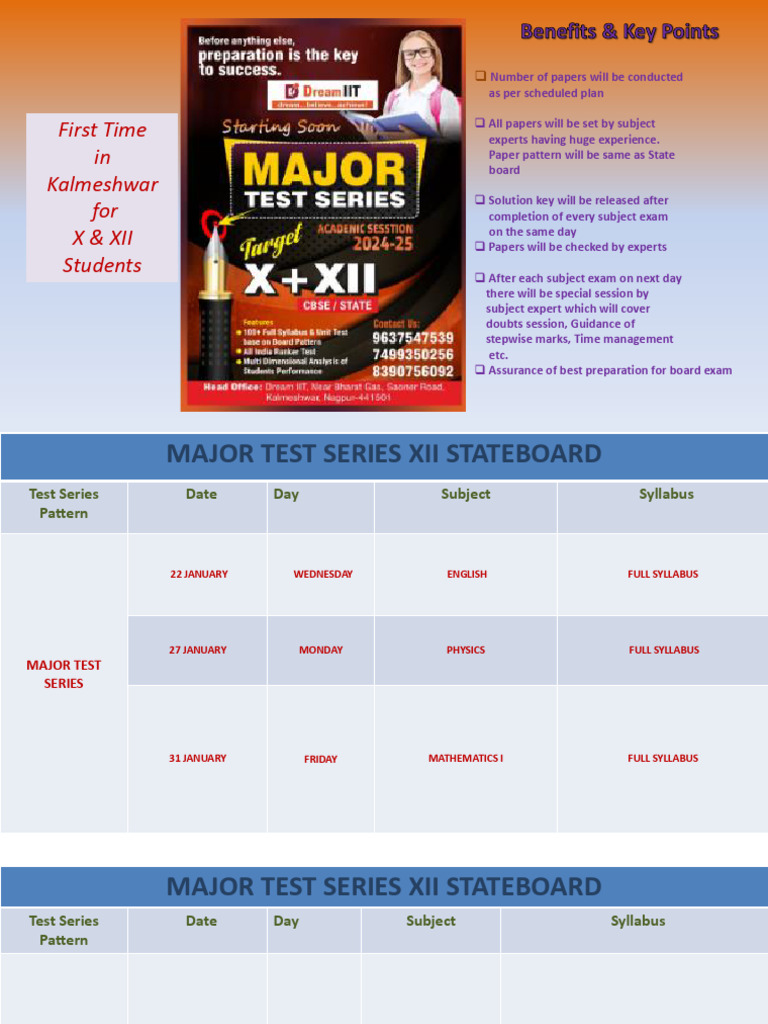 Dream Iit Major Test Series II Plan Xii | PDF