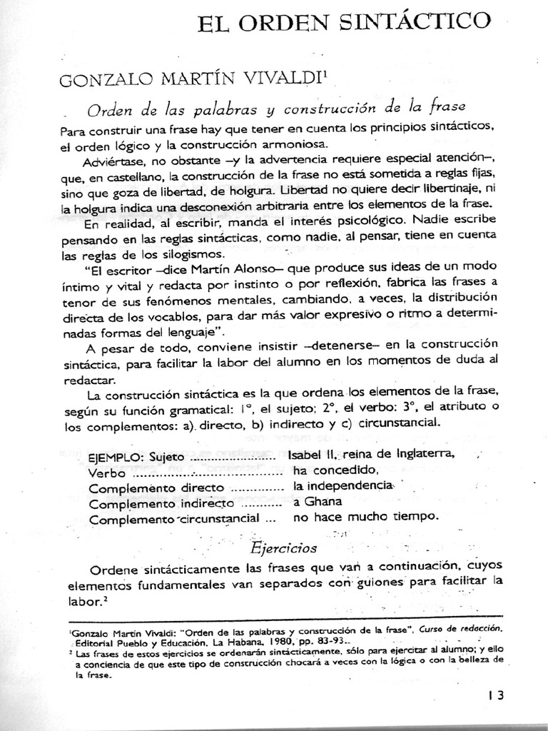 El Orden Sintáctico | PDF