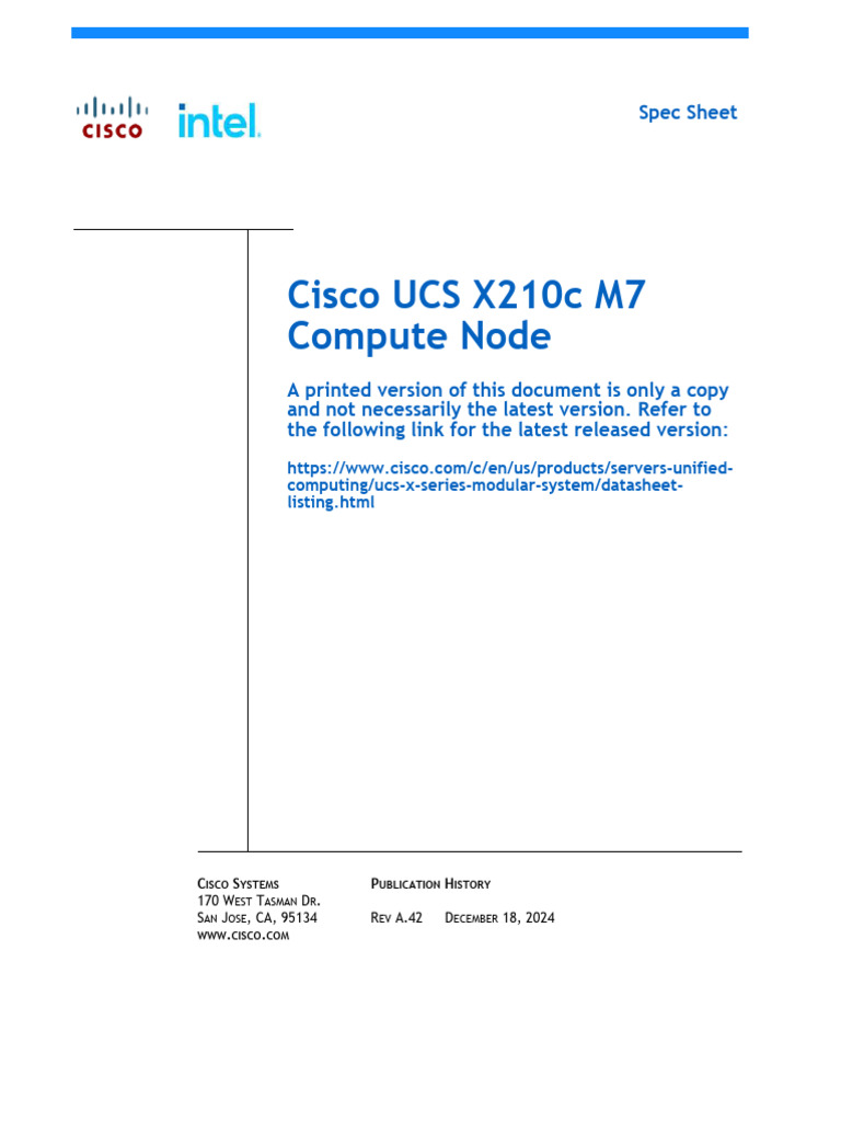 Cisco UCS X210c M7 Compute Node X210cm7-Specsheet | PDF | Scalability | Central Processing Unit