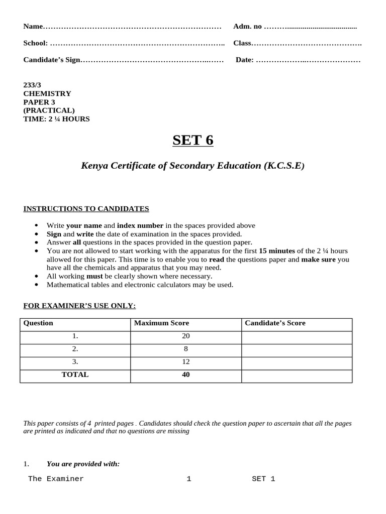 CHEM P3 SET 6 | PDF | Titration | Chemistry