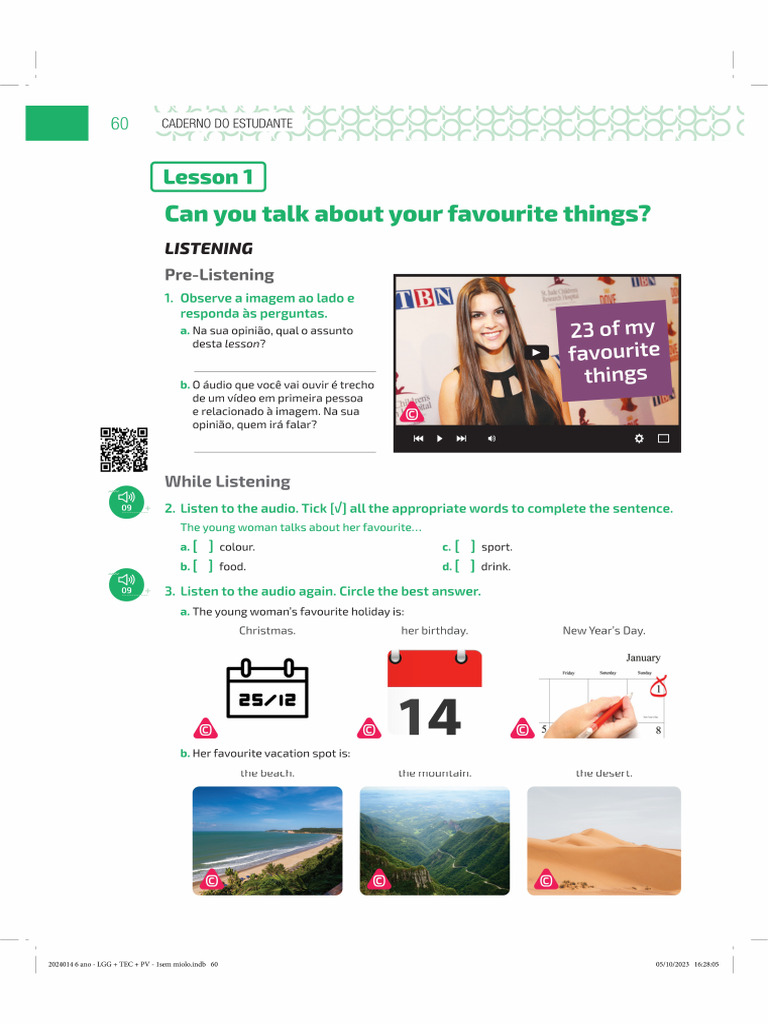 Lesson 1 - Vocabulary Favourite Things | PDF