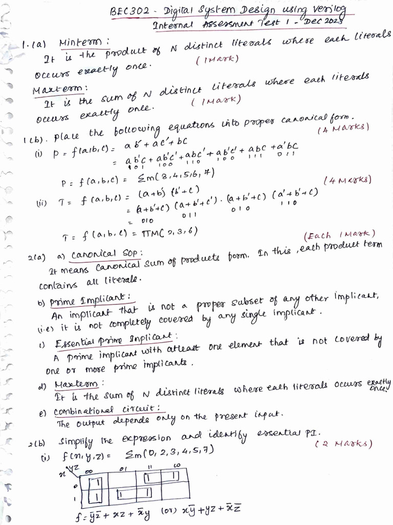 IAT-I Question Paper With Solution of BEC302 Digital System Design Using Verilog Dec-2023-Deepa ...