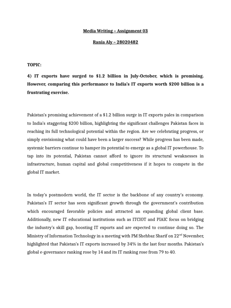 Assignment 03 - Editorial-1 | PDF | Pakistan | Exports