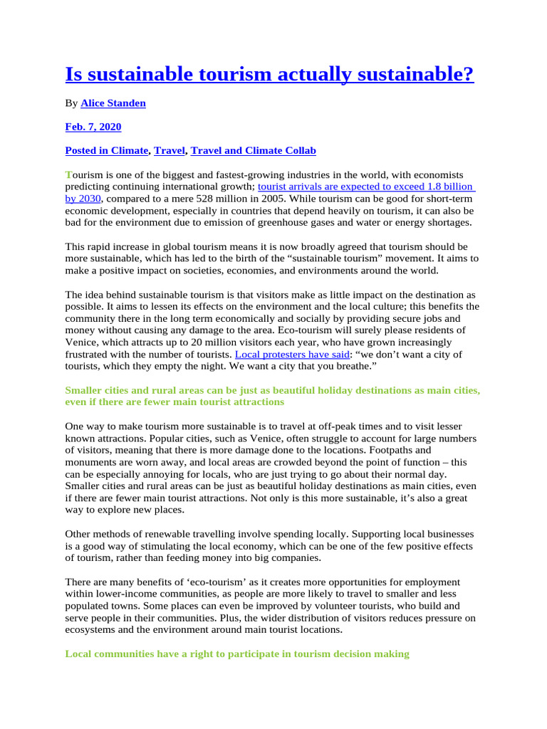 Is Sustainable Tourism Actually Sustainable | PDF | Tourism | Global ...