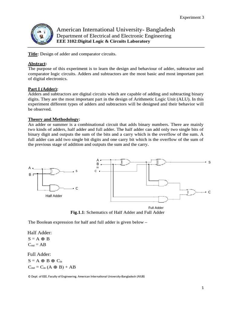 DLC LAB_03_student_manual_Spring 2023-24 | PDF | Digital Electronics | Arithmetic