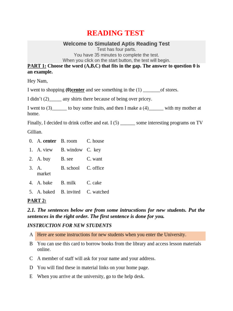 READING TEST | PDF | Chinese Cuisine | Asian Cuisine