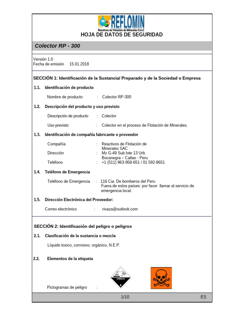 MSDS RP-300 | PDF | Agua | Incendios