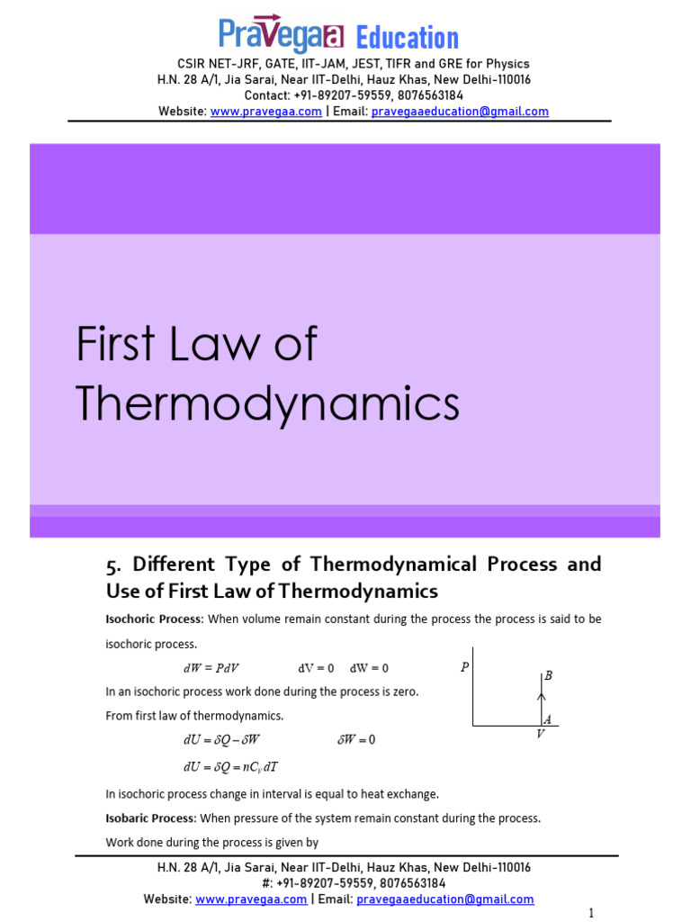 Different Type of Thermodynamical Process and Use of First Law of ...