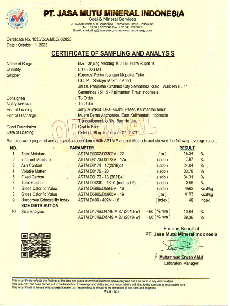 CERT BG TANJUNG MEDANG 10 | PDF