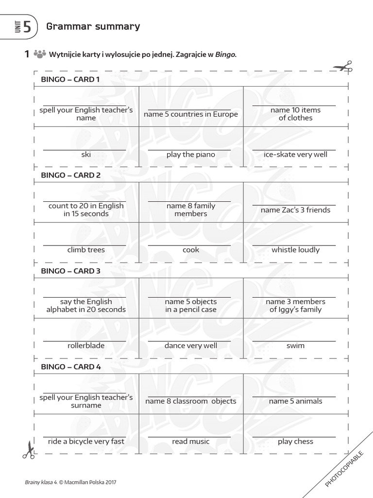 Brainy KL 4 Worksheets Unit 5 Grammar Summary | PDF