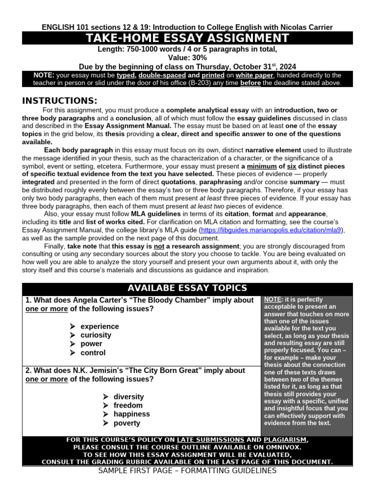 English 101 Essay Assignment Guide | PDF | Essays | Citation