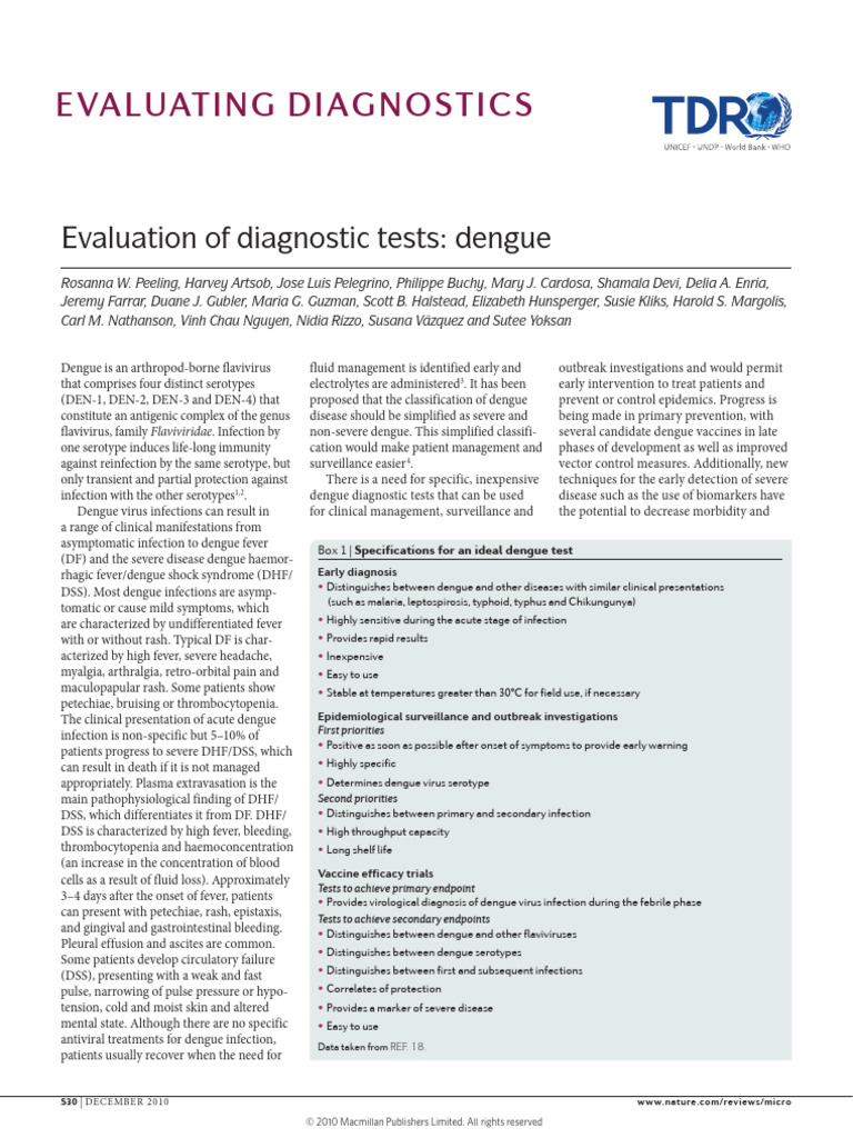 PEELING 2010 - Evaluation of Diagnostic Tests Dengue | PDF | Infection ...