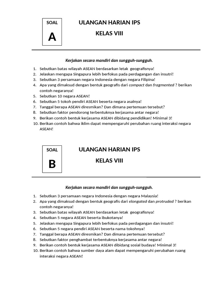 ULANGAN HARIAN IPS ASEAN | PDF