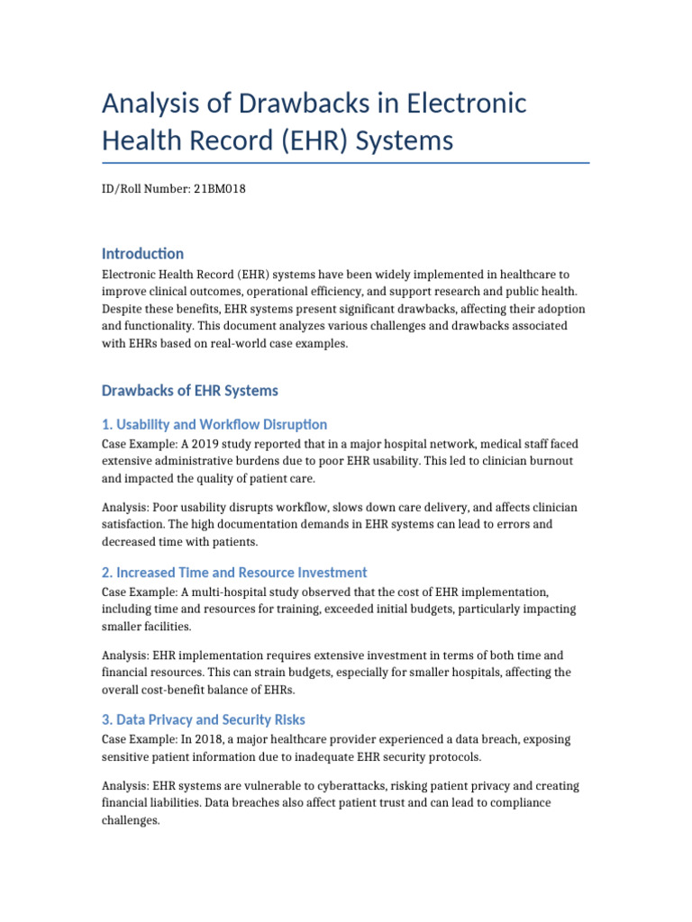 Drawbacks of Electronic Health Records | PDF | Electronic Health Record ...