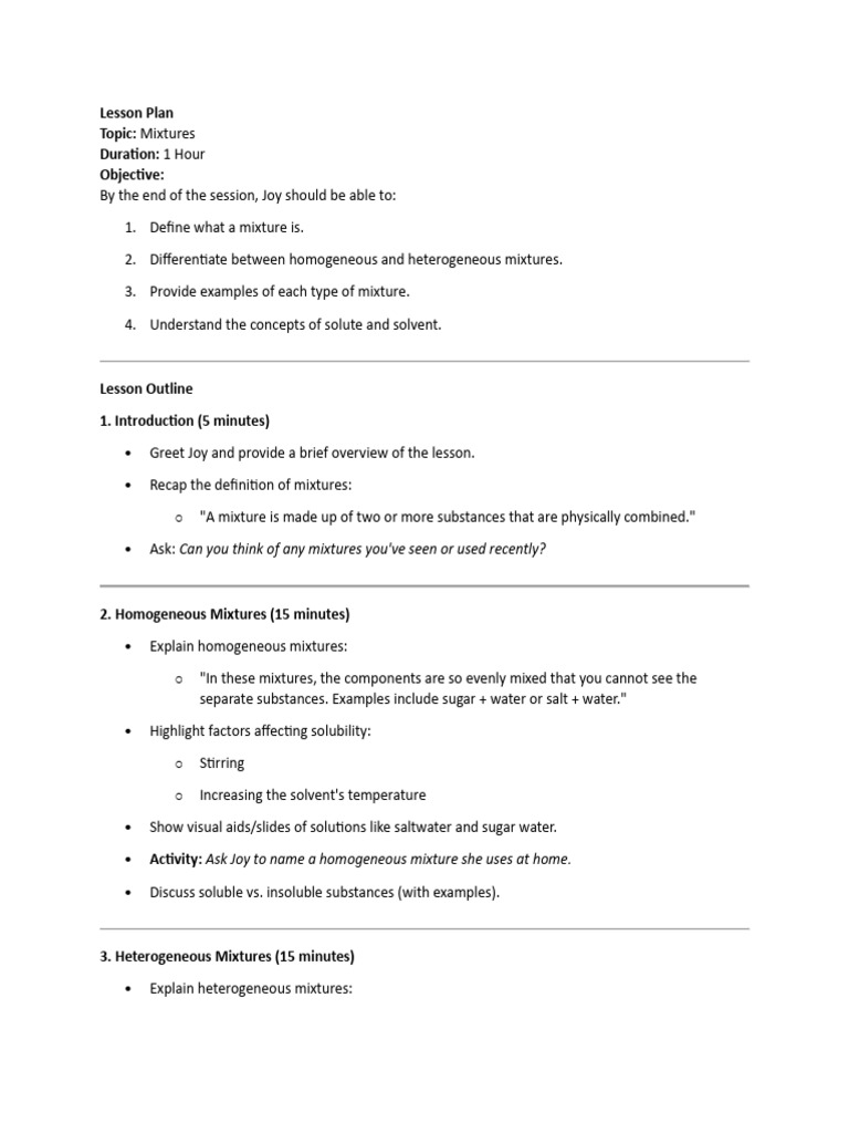 WK 3 Science Lesson Plan on Mixtures | PDF | Mixture | Soft Matter