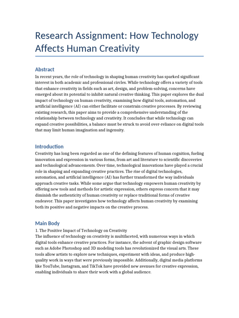 How_Technology_Affects_Human_Creativity_Assignment | PDF | Creativity | Artificial Intelligence