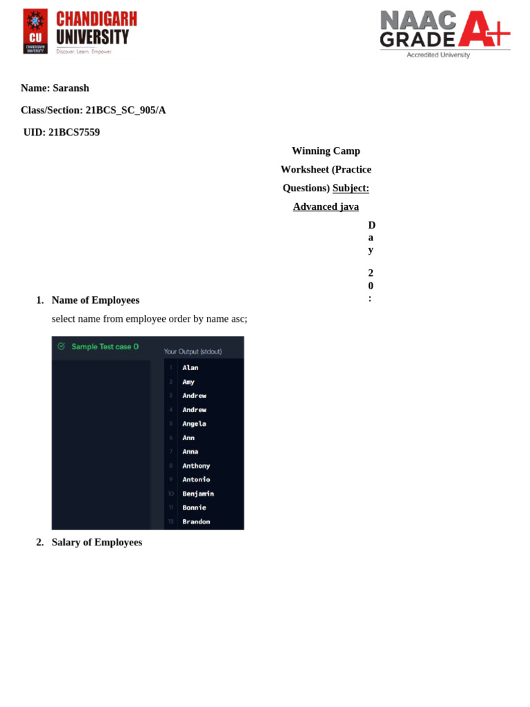 21BCS7559 - Saransh - Java (Day 20) | PDF