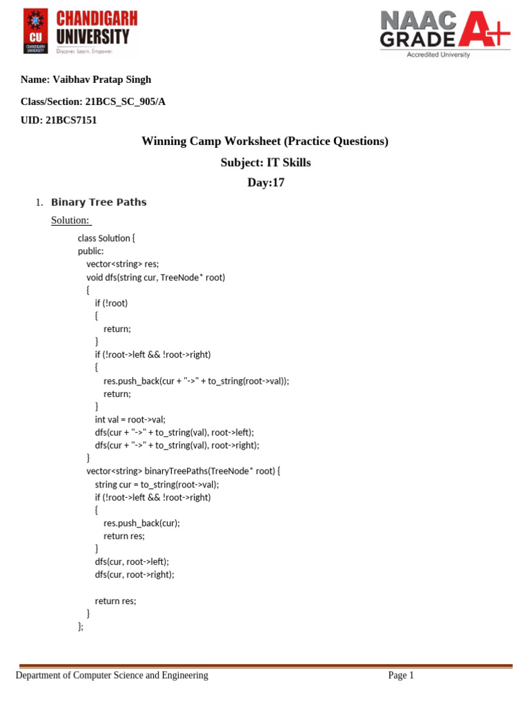 21BCS7151_Vaibhav Pratap SIngh day 17 | PDF | Computer Programming | Software Engineering