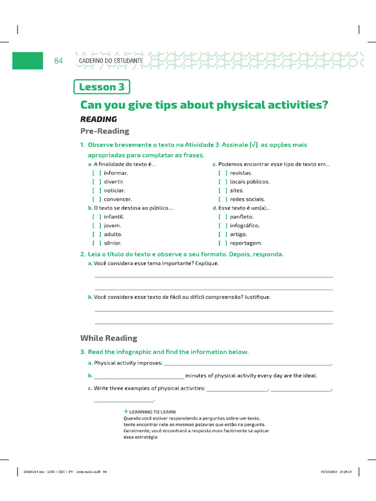 Vocabulary Physical Activities | PDF