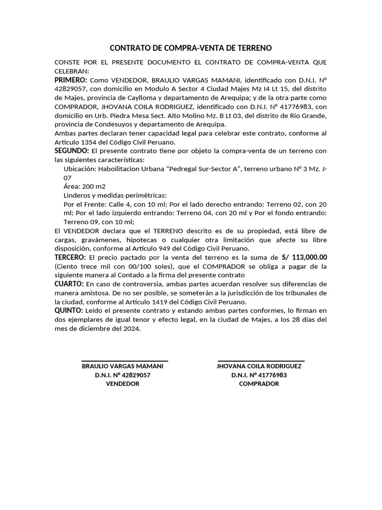 Contrato de Compra-Venta de Terreno | PDF