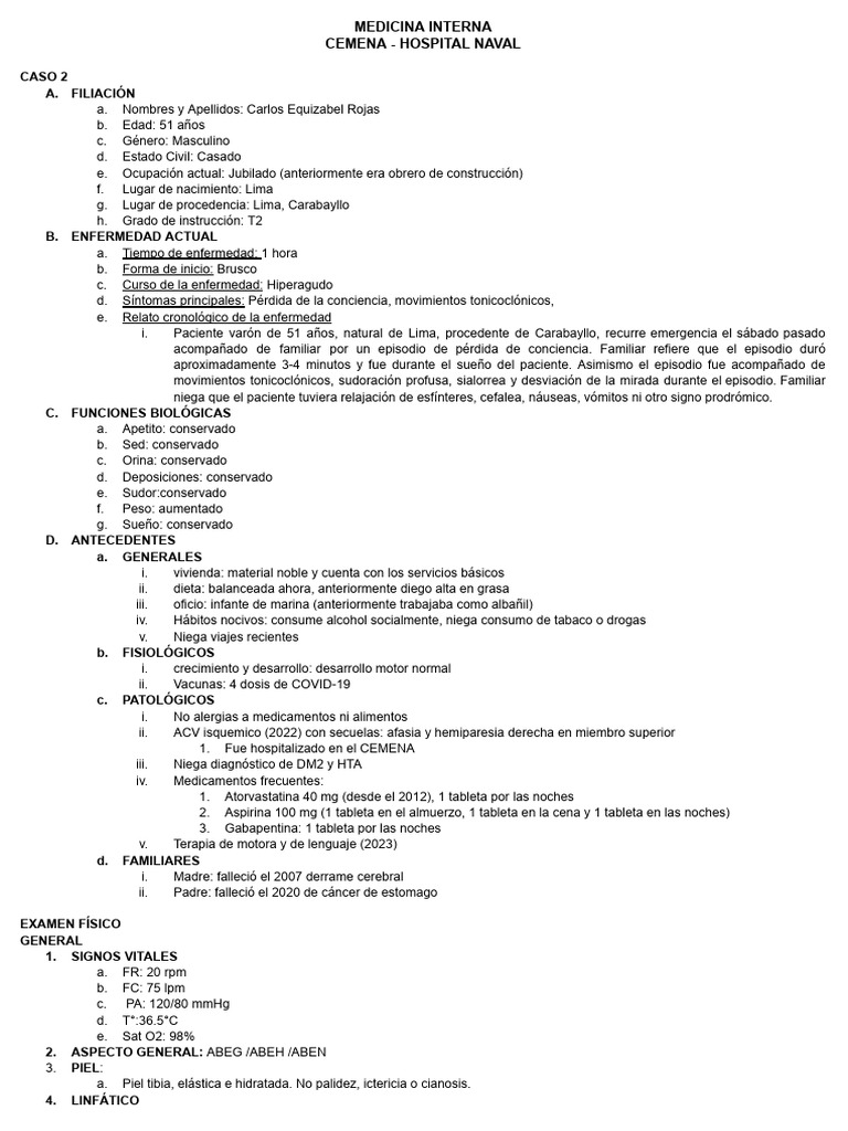 Caso 2 - ACV | PDF | Enfermedades y trastornos | Causas de la muerte